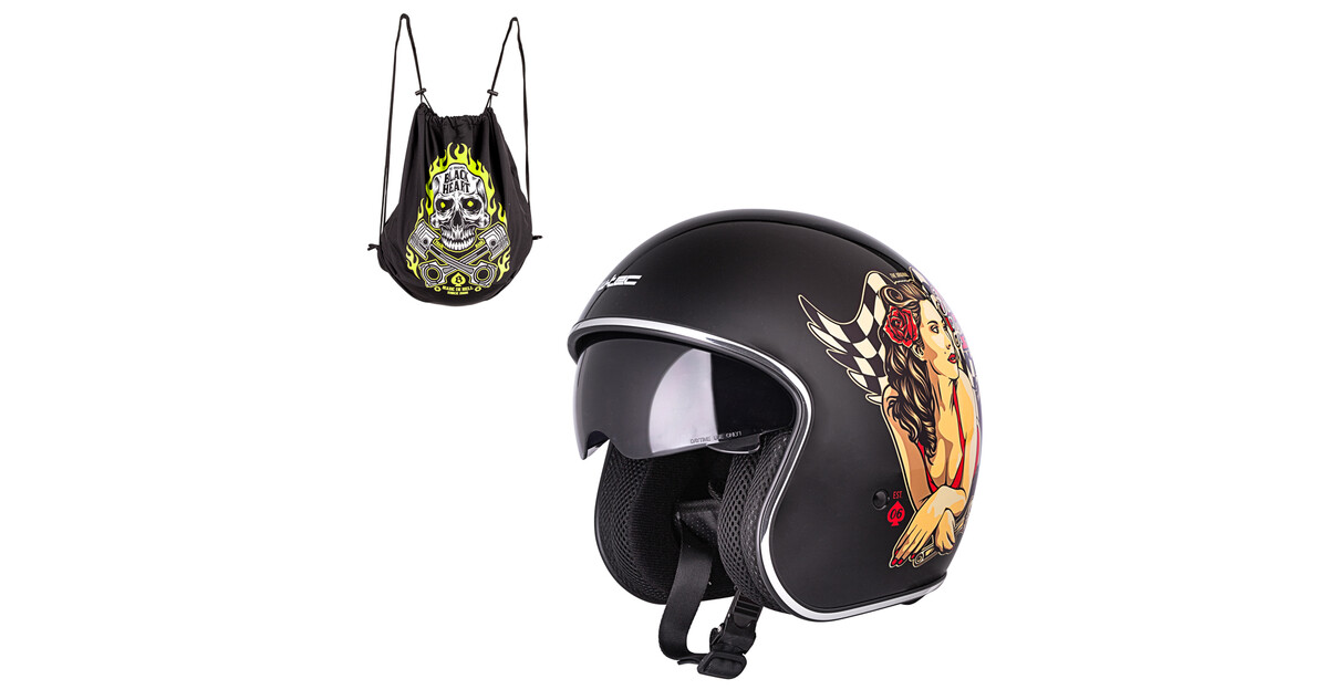 Motorcycle Helmet W-TEC V537 Black Heart - Hot Rod Angel, Black Sheen ...