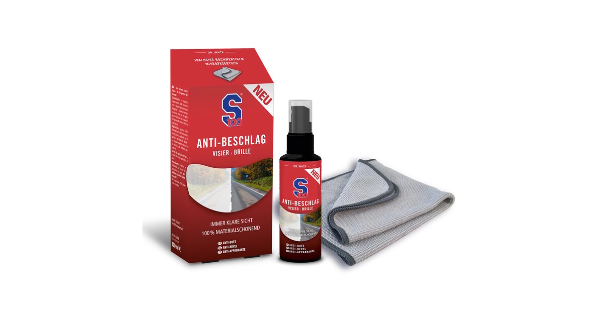 Anti-Fog Visor Cleaner S100 100 ml w/ Microfiber Cloth - inSPORTline
