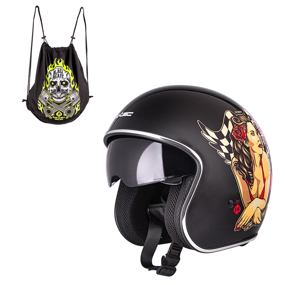Motorcycle Helmet W-TEC V537 Black Heart - Hot Rod Angel, Black Sheen ...