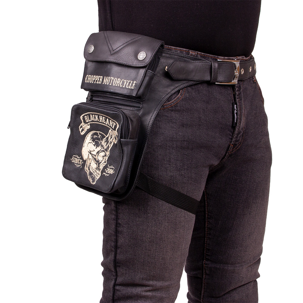 Motorcycle Thigh Bag W-TEC Black Heart Devil Skull Black Leather ...